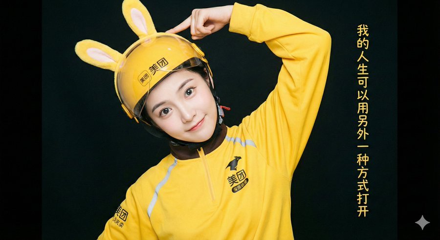 美团外卖女孩俏皮写真 - Meituan delivery girl portrait with bunny ears in studio ...
