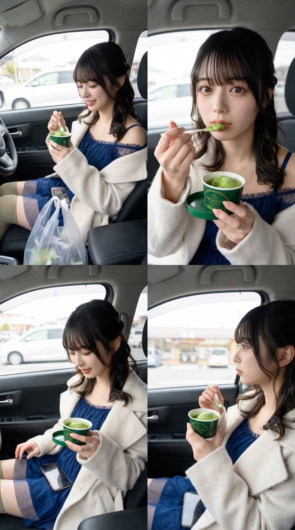 日系偶像车内四格写真 - Japanese Idol in Car 2x2 Grid Photo - AI Image Prompt for ...