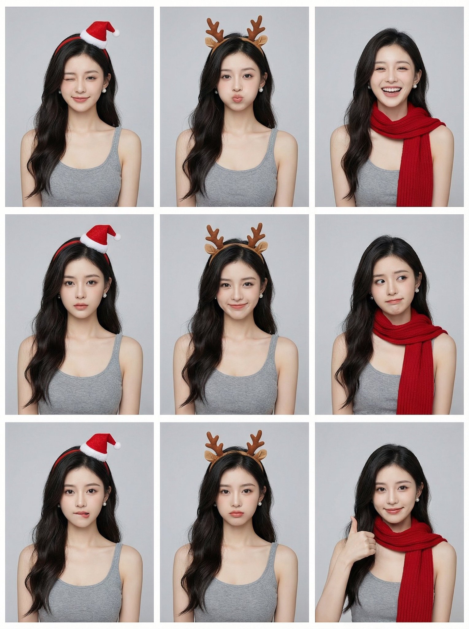简约圣诞主题九宫格肖像 - Minimalist Christmas Accents 9-Grid Portrait - AI Image ...