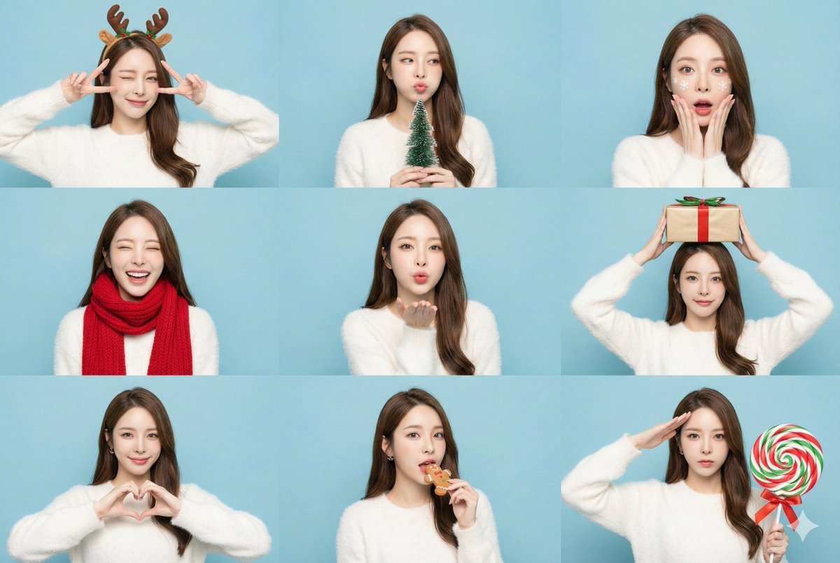 圣诞角色九宫格写真 - 3x3 Photobooth Grid with Character in 9 Poses - AI Image ...