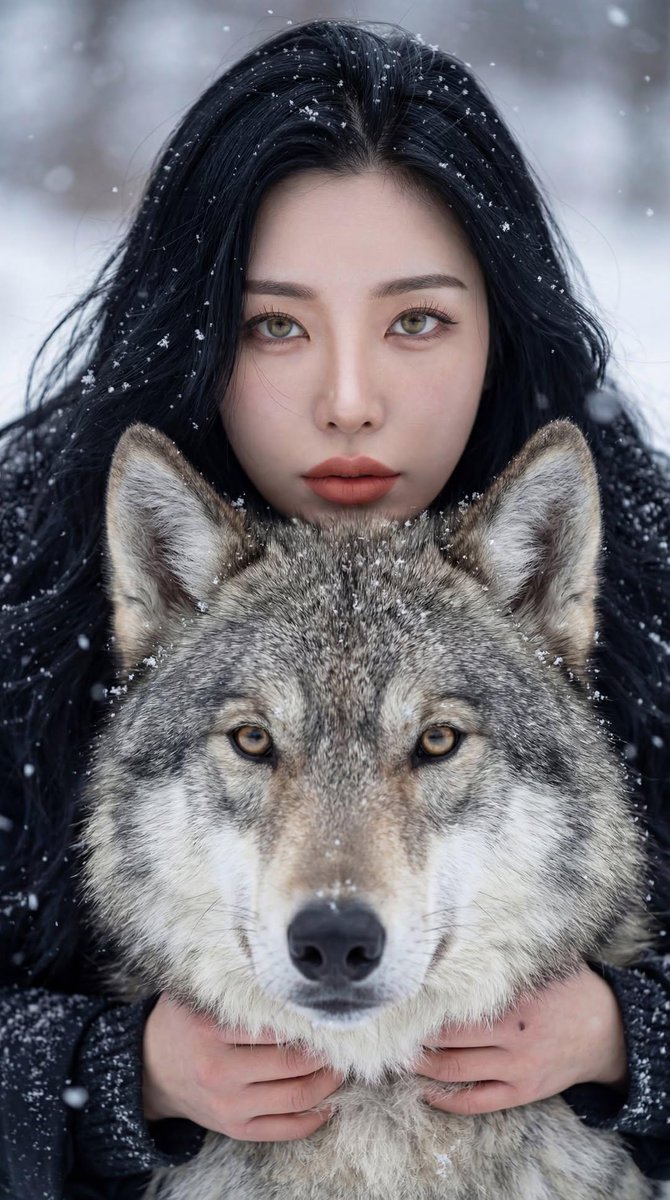 雪原人狼情 - Cinematic Winter Portrait of Woman and Wolf Bond - AI Image ...