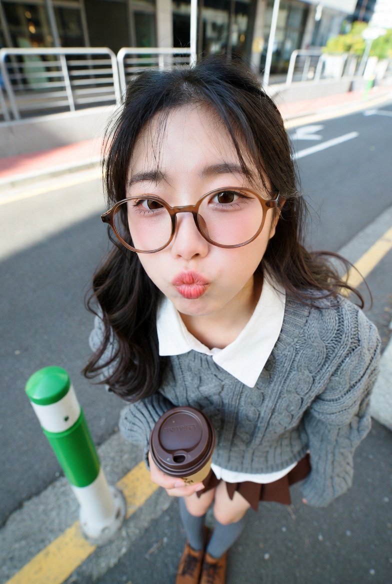 街头咖啡少女 - Cute Korean-style girl holding coffee on urban street - AI ...