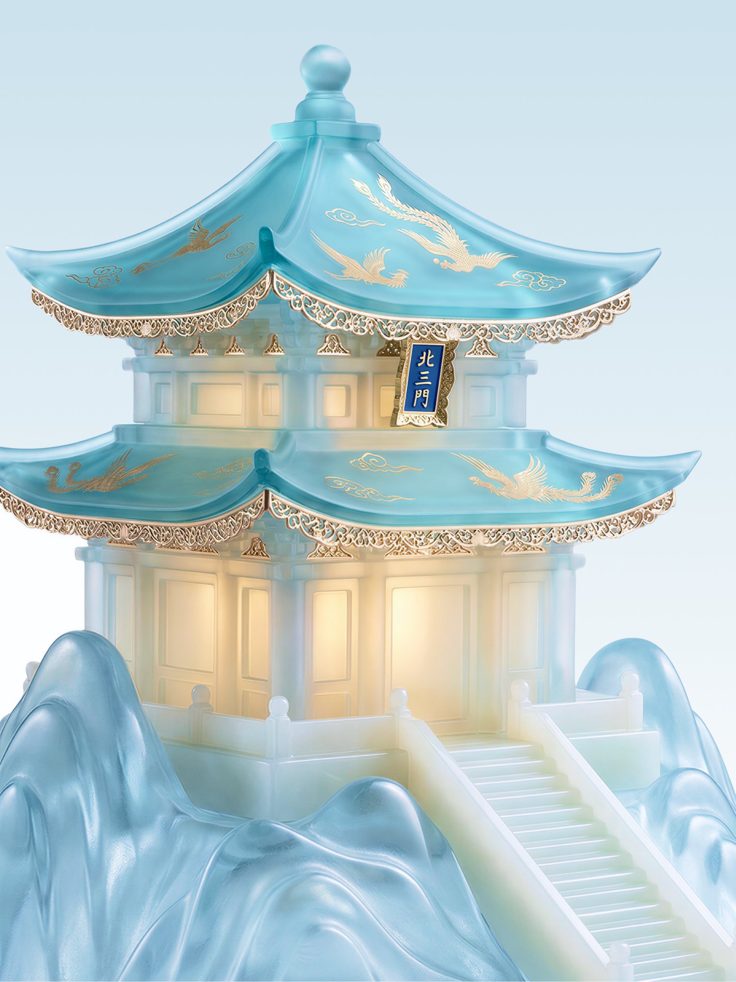 冰玉琉璃亭 - 中国传统亭阁微型建筑艺术品概念静物 - AI Image Prompt for Google Nano Banana ...